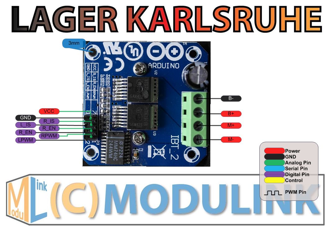 BTS7960 H-Brücke H-Bridge motor driver max. 43A high current - Arduino ...